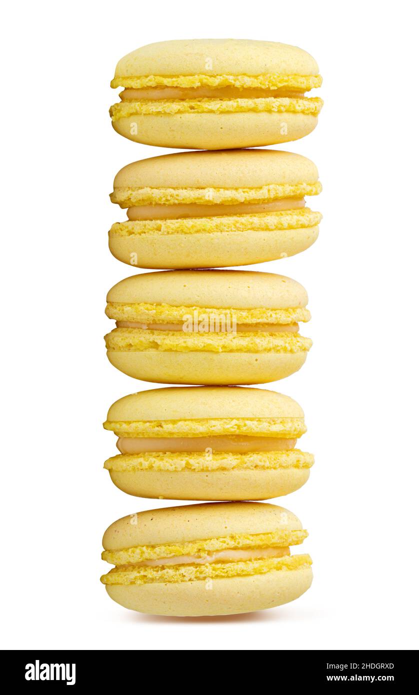Colored tower of macaroons isolated on white background. Clipping path ...