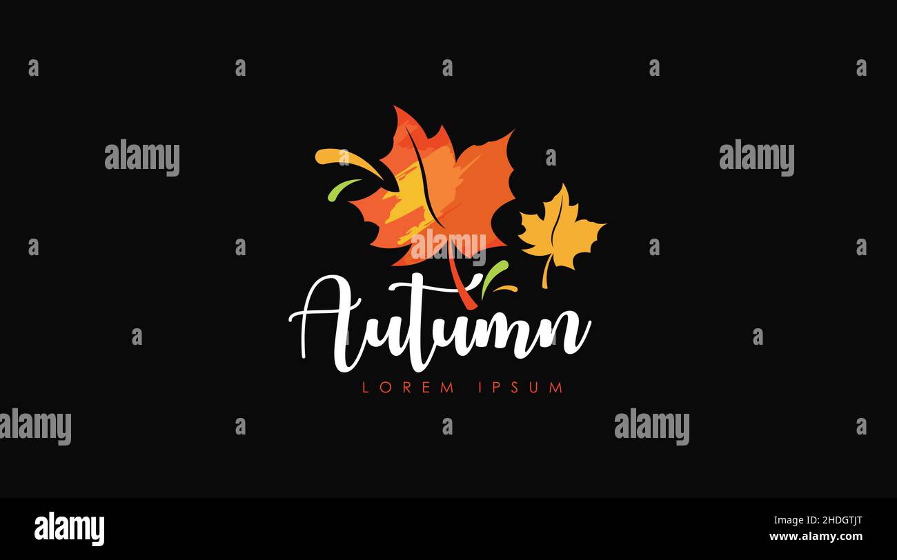 Autumn Logo Design Concept Vector Isolated in Black Background ...