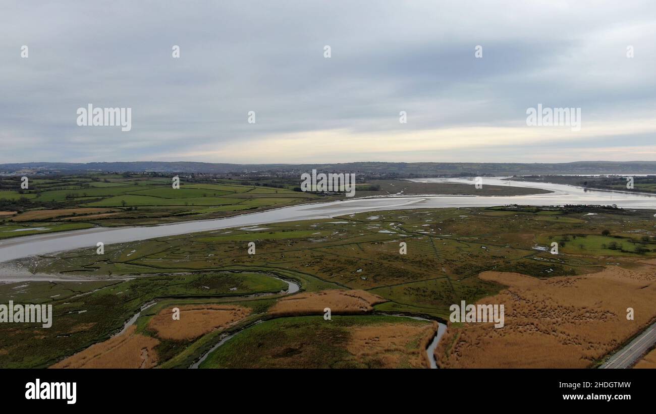 Aerial Photograph of Llangennech Marshland and River Loughor Stock ...
