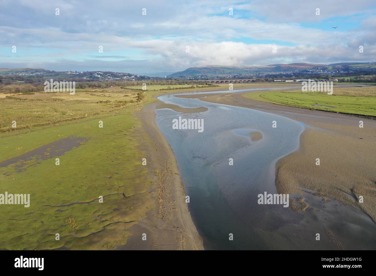 Aerial Photograph of Llangennech Marshland and River Loughor Stock ...