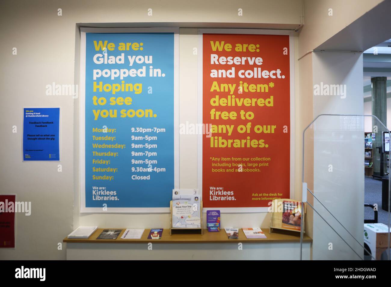 Posters on the wall in Huddesrfield Library in West Yorkshire.The daily ...