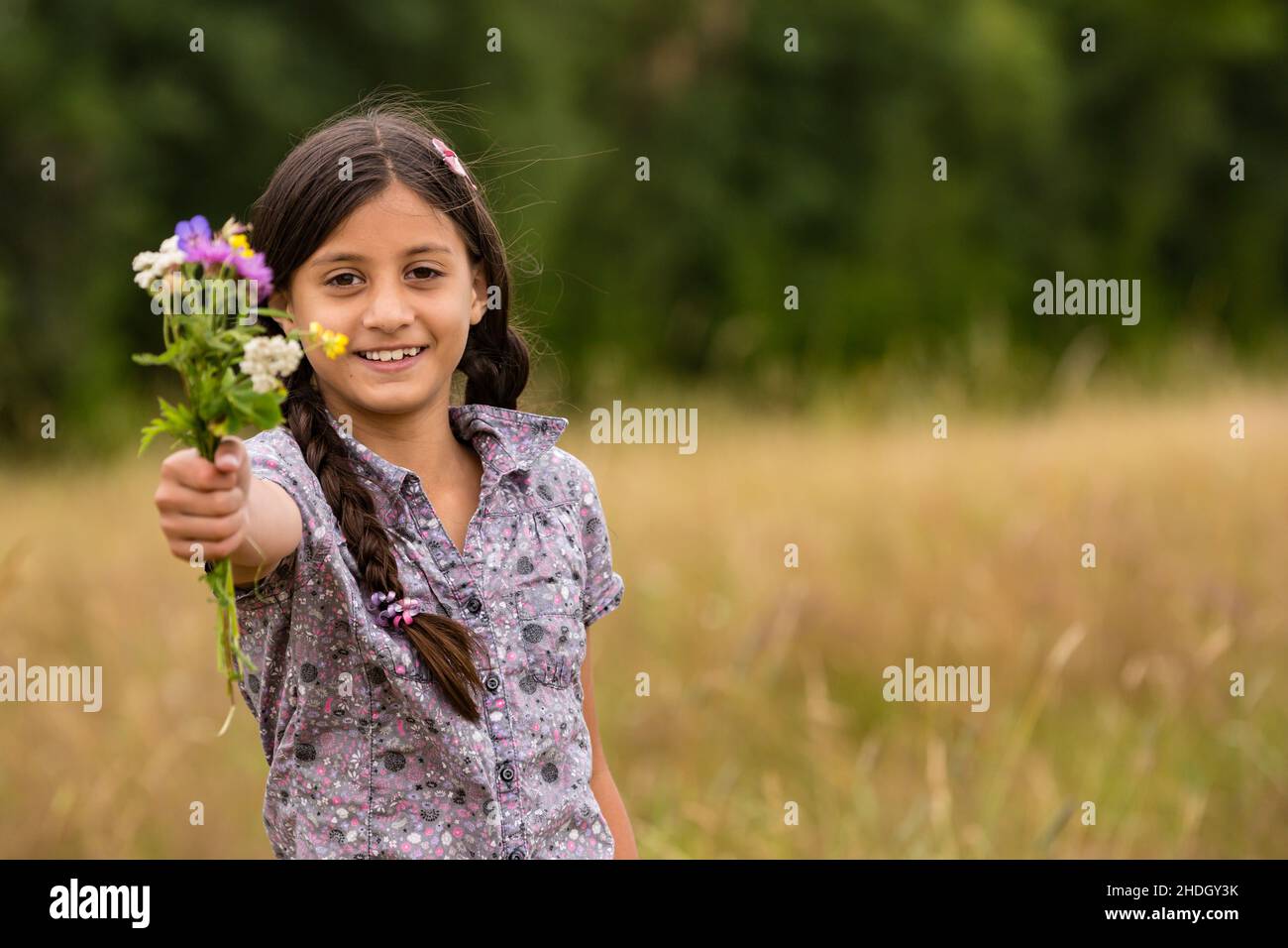 Children pick up flowers hi-res stock photography and images - Alamy