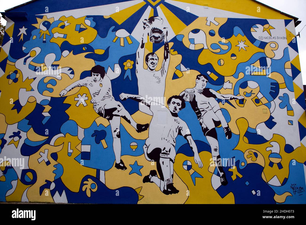 A football painted mural on the side of a house in Pudsey,west ...