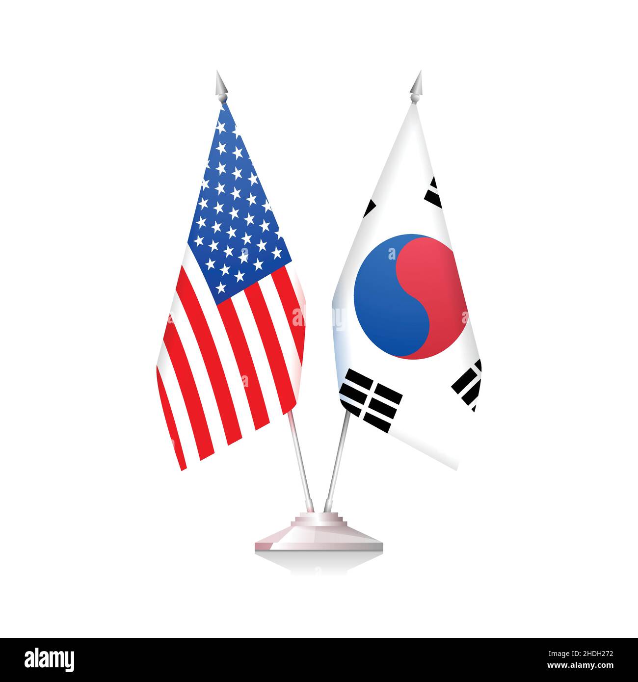 Flags of United States of America and South Korea isolated on white ...