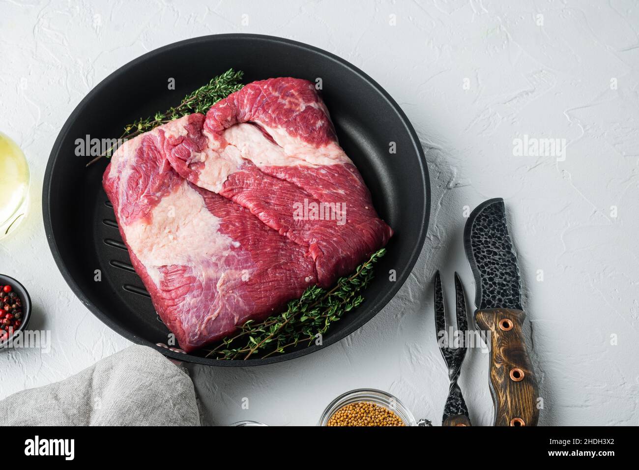 Brisket flat cut, raw beef brisket meat set,with ingredients for ...