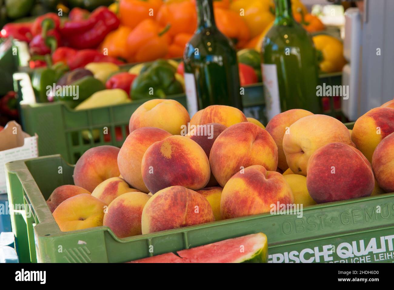 peach, fruit stand, weekly market, peachs, fruit stands, markets Stock ...