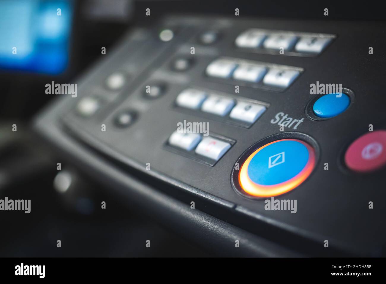 Industrial equipment background with control panel and start button ...