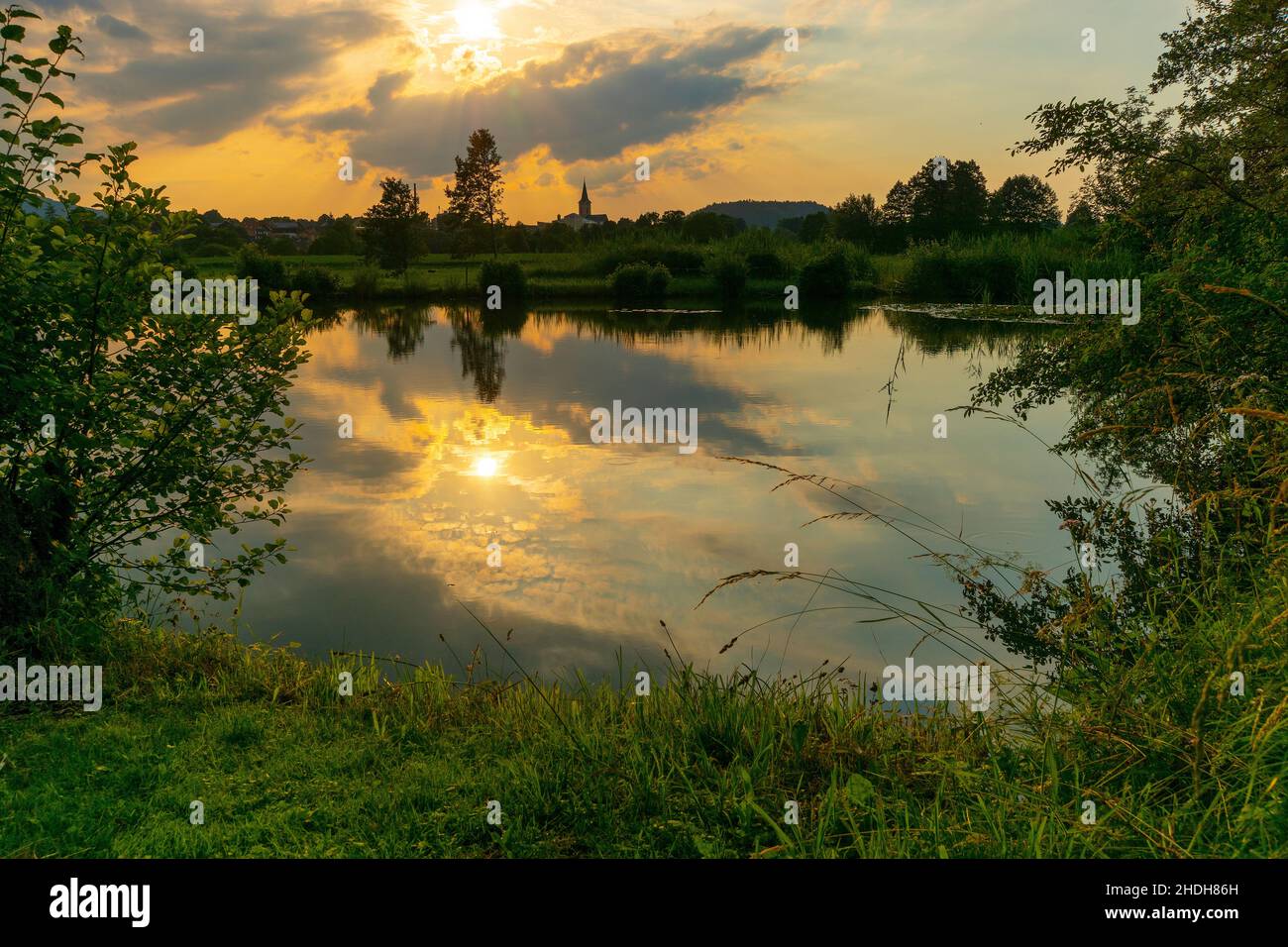 sunset, pond, sunsets, ponds Stock Photo - Alamy
