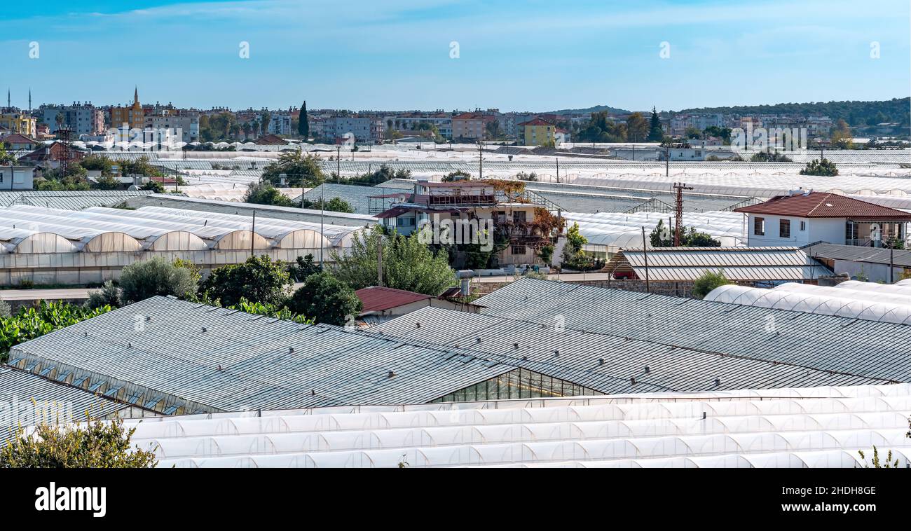 cityscape of Demre town in southern Turkey with roofs of agricultural ...