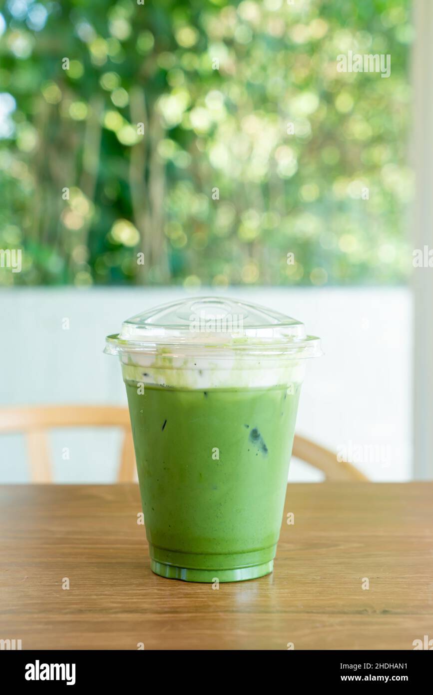 matcha green tea cream cheese in take away cup Stock Photo - Alamy