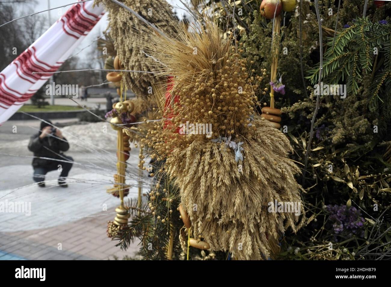 VINNYTSIA, UKRAINE - JANUARY 6, 2022 - The didukh, a Ukrainian ...