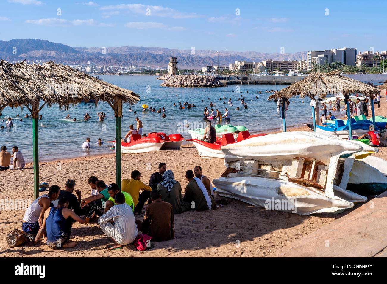 Local People Sitting On The Public Beach In Aqaba, Aqaba Governorate ...