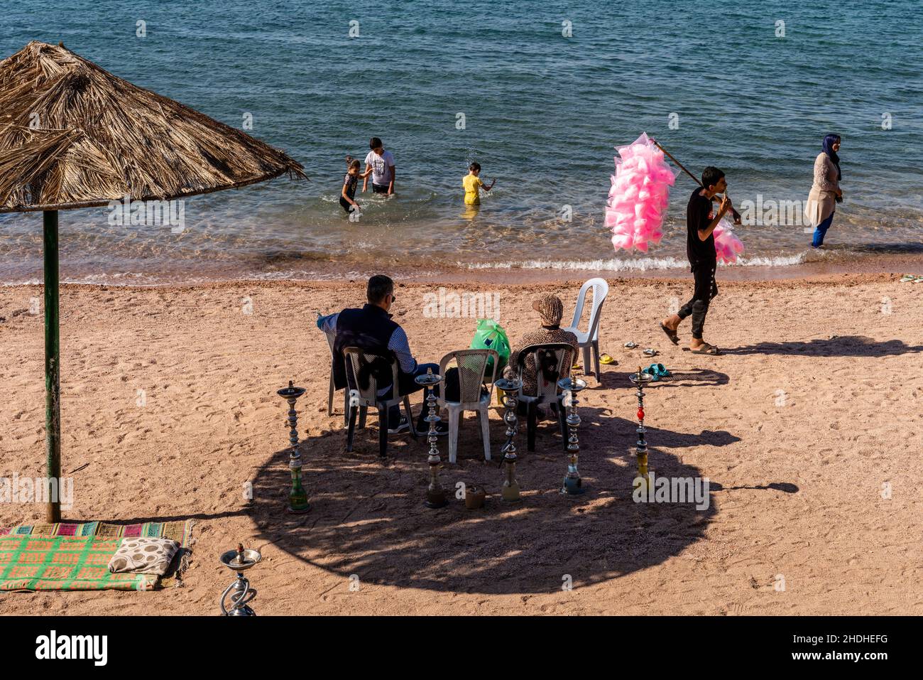 A Jordanian Family On The Public Beach In Aqaba, Aqaba Governorate ...