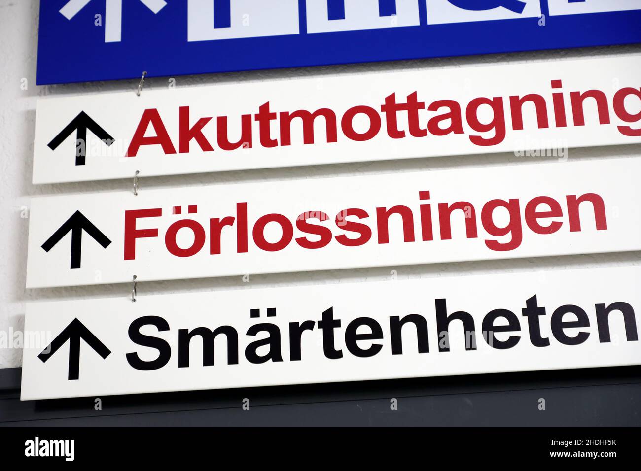Linköping University hospital, Linköping, Sweden. Sign to the Emergency ...