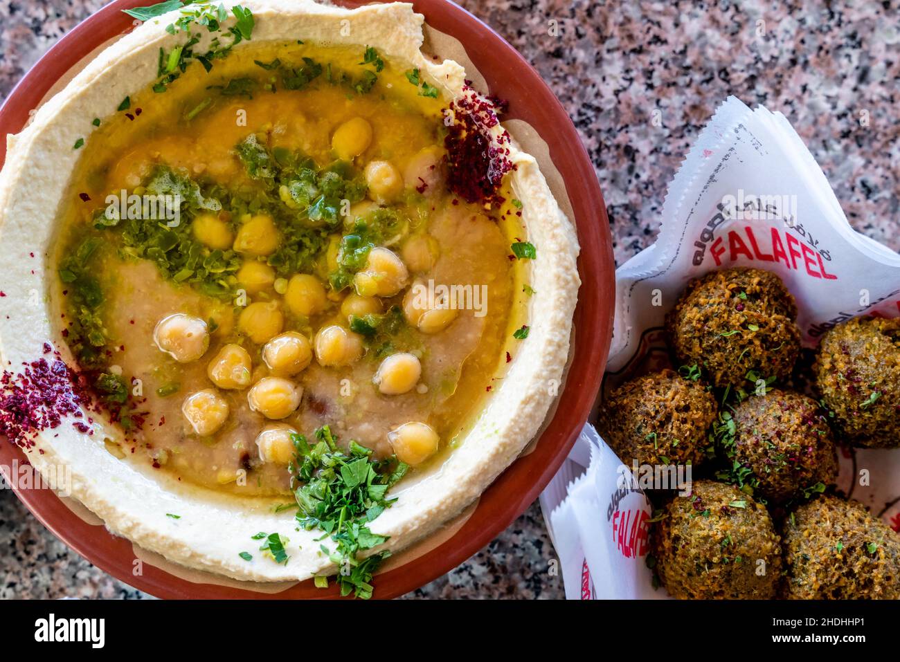 Traditional Jordanian/Arabic Food Dishes Of Falafel and Hummus, Aqaba ...
