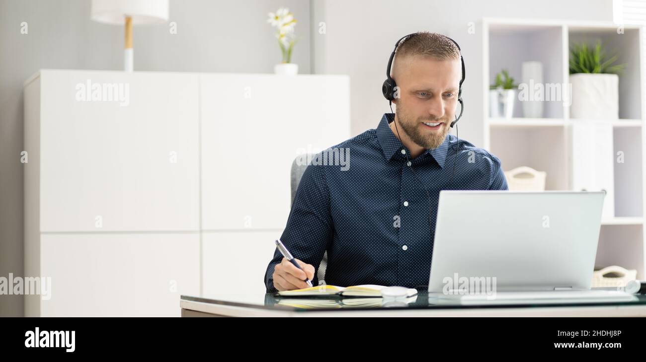 Virtual Online Video Conference Webinar Call On Laptop Computer Stock ...