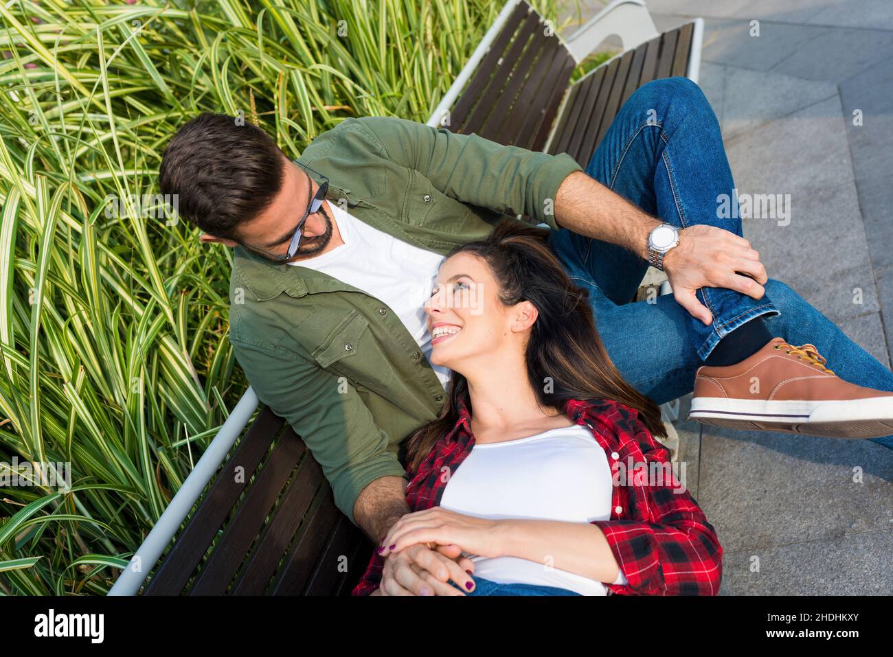couple, loving, bench, relax, pairs, romance, benchs, relaxation Stock ...