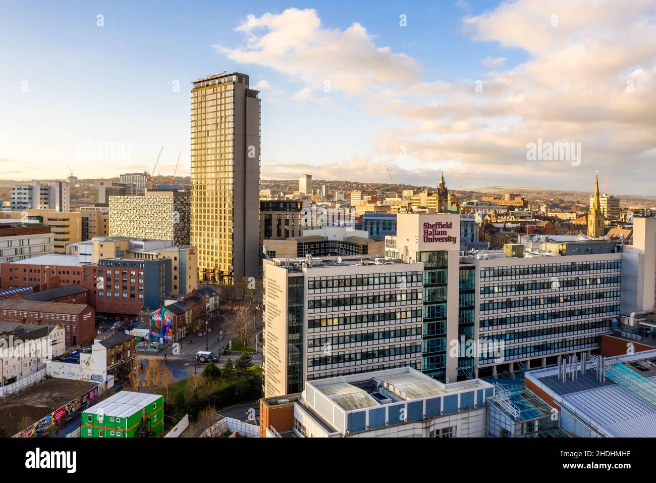 SHEFFIELD, UK - DECEMBER 16, 2021. Sheffield city skyline showing The ...