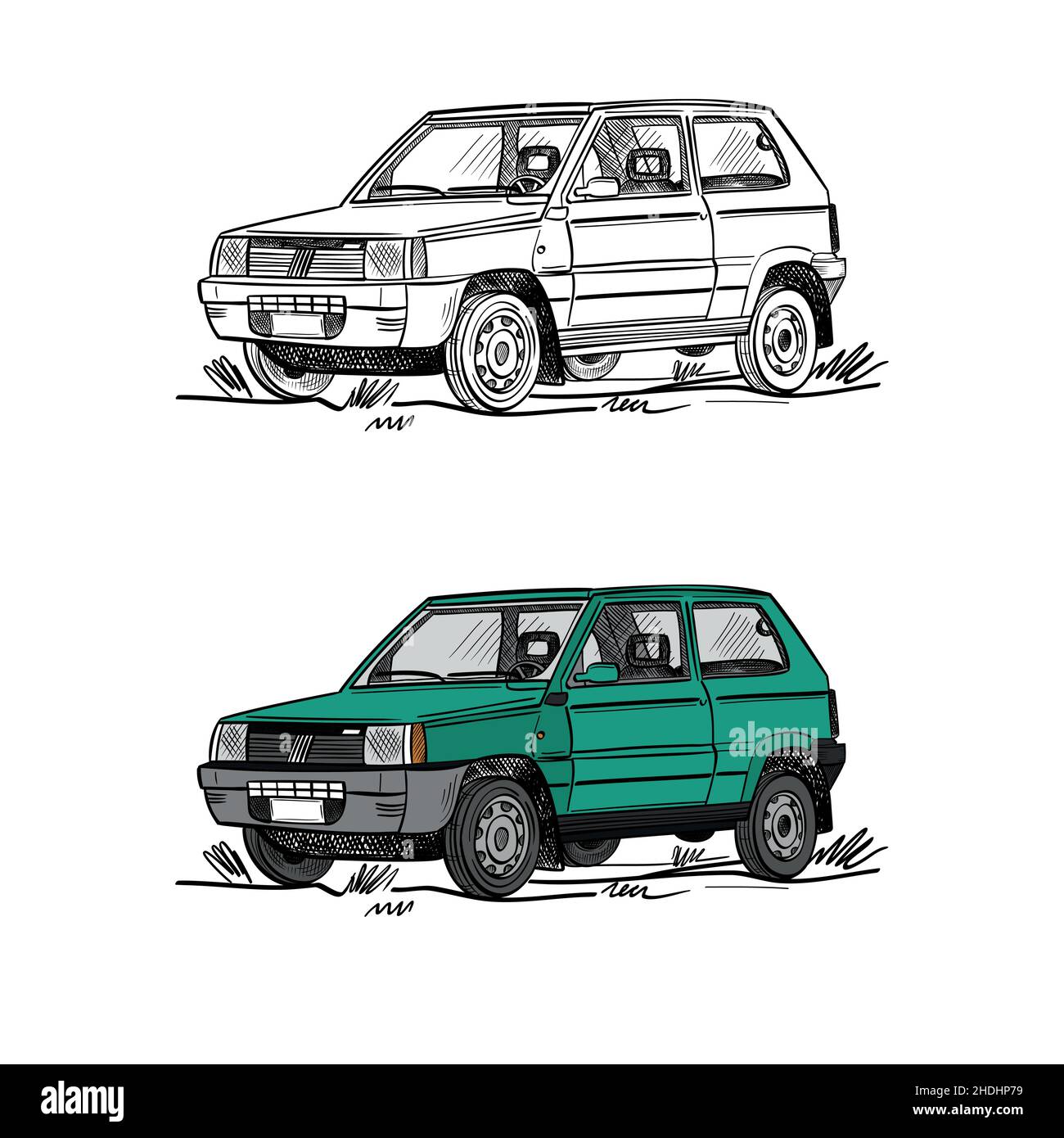 Italian panda small car vector outline illustration Stock Vector Image ...