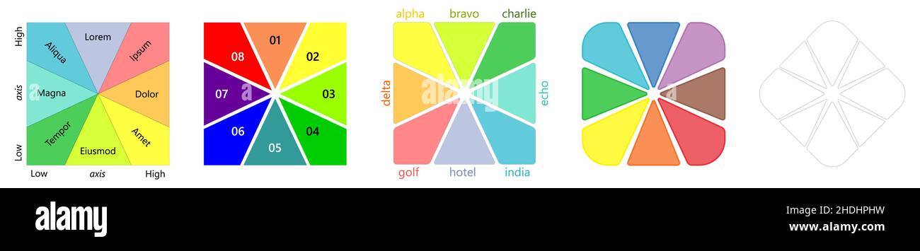 Square divided diagonally into eight parts, can be used as chart or ...