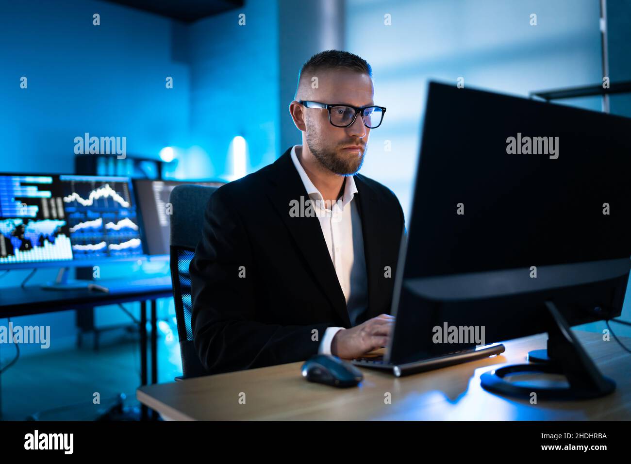 KPI Data Predictive Analytics Dashboard. Man Using Desktop Stock Photo ... KPI Data Predictive Analytics Dashboard. Man Using Desktop Stock Photo ...
