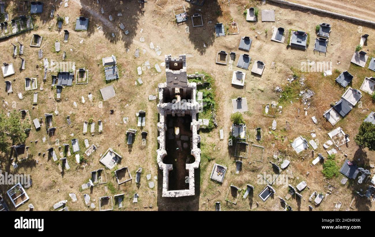 The top view of the cemetery with the church ruins Stock Photo - Alamy