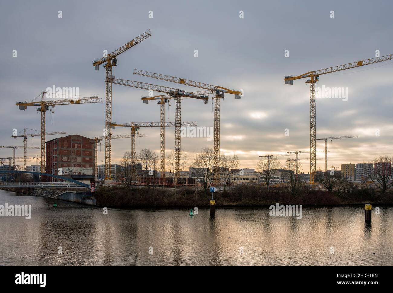 crane, bank of the spree river, cranes, bank of the spree rivers Stock ...