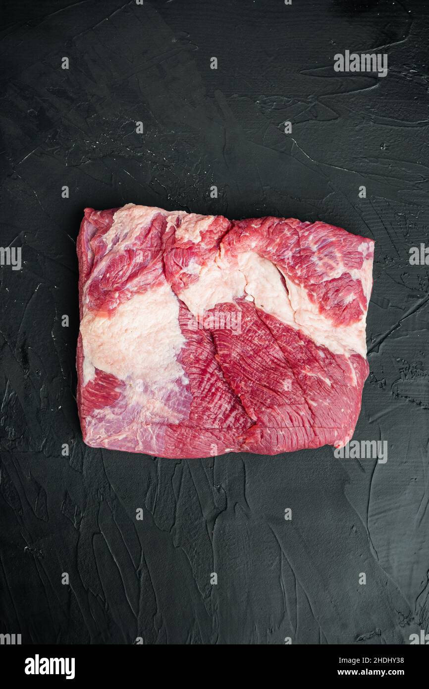 Raw Beef belly, beef brisket meat set, on black stone background, top ...