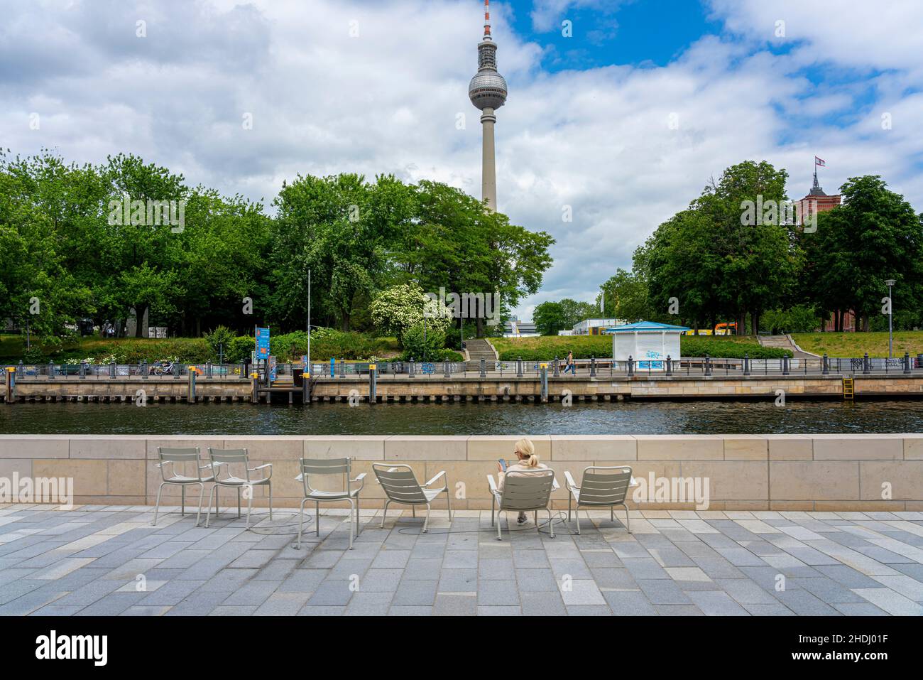 berlin, television tower, spree river, promenade, television towers ...