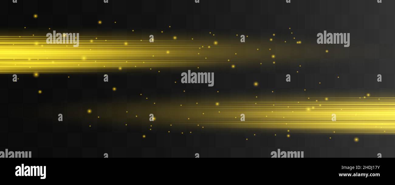 Abstract yellow laser beam. Transparent isolated on black background ...