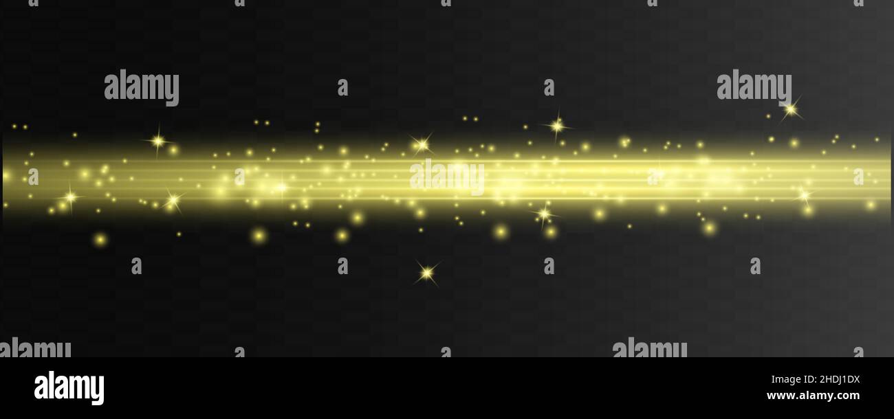 Abstract yellow laser beam. Transparent isolated on black background ...