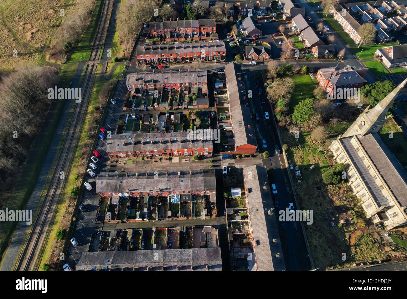 Aerial Houses Residential British England Drone Above View Summer Blue ...