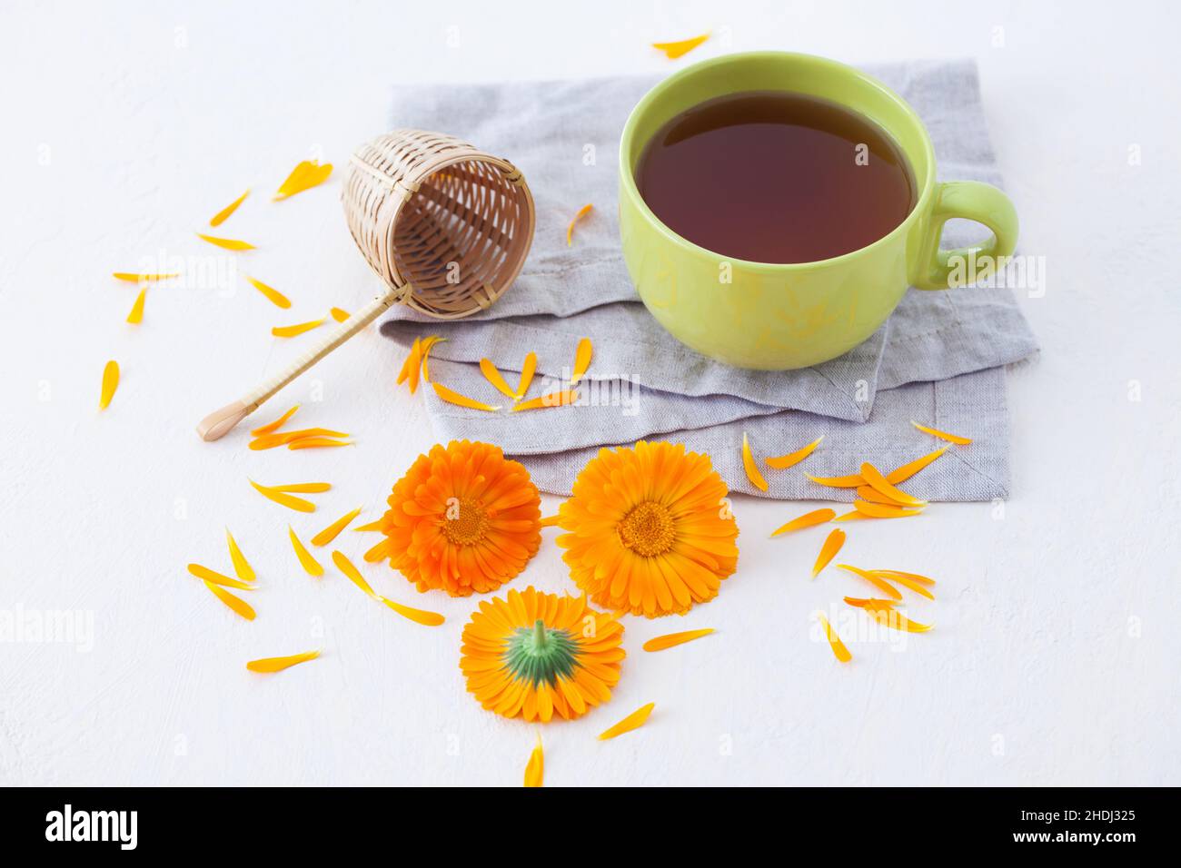 calendula tea, calendula teas Stock Photo - Alamy