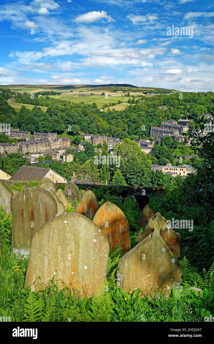 UK, West Yorkshire, Hebden Bridge view from the Buttress Stock Photo ...