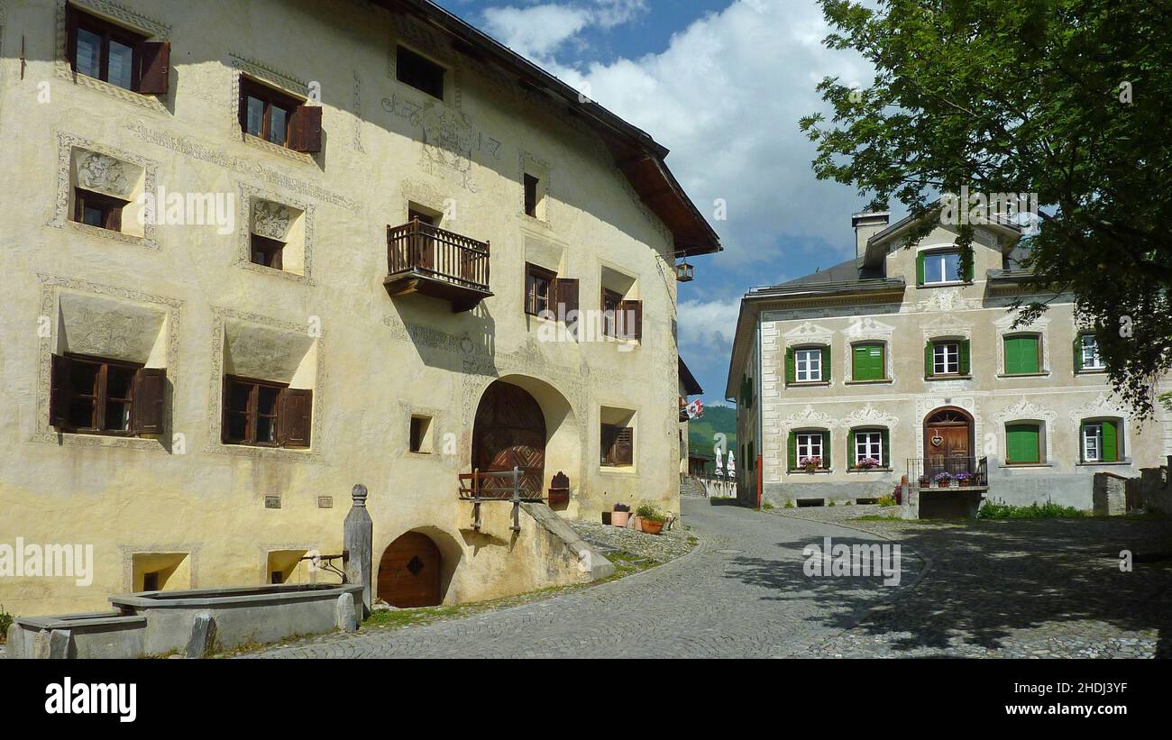 graubunden canton, guarda, Engadinerhaus, graubunden cantons Stock ...
