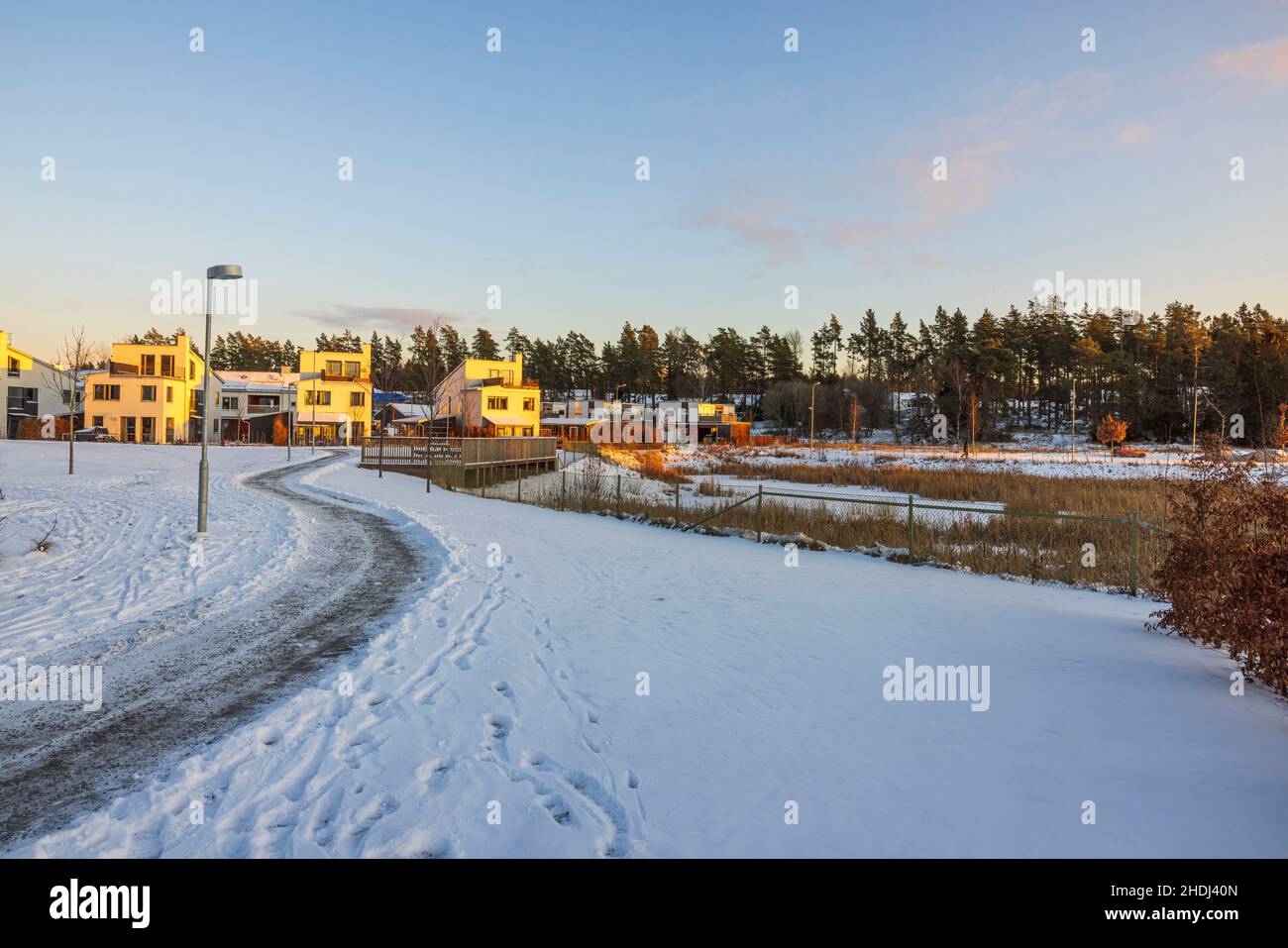 Beautiful winter landscape view of suburban villas. Sweden Stock Photo ...