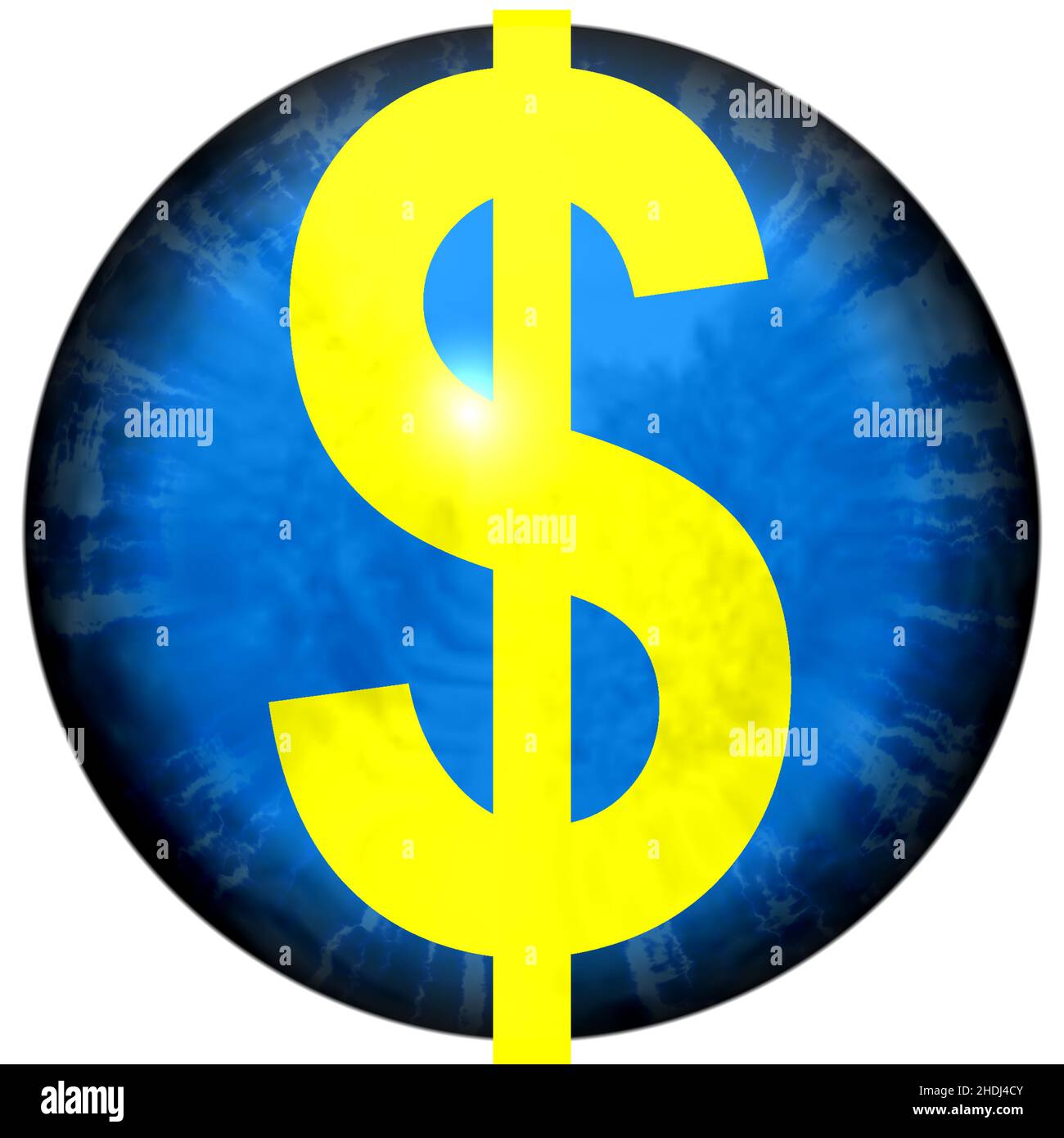 Bright yellow dollar sign on open human blue eye. Financial sign Stock ...