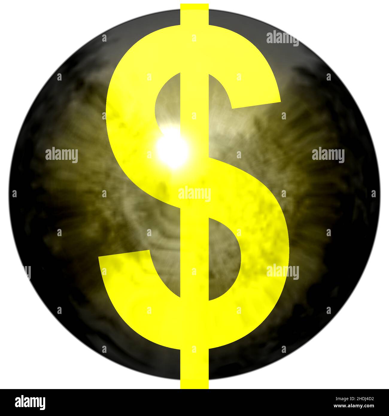 Yellow dollar symbol over hazel iris eye realistic illustration and ...