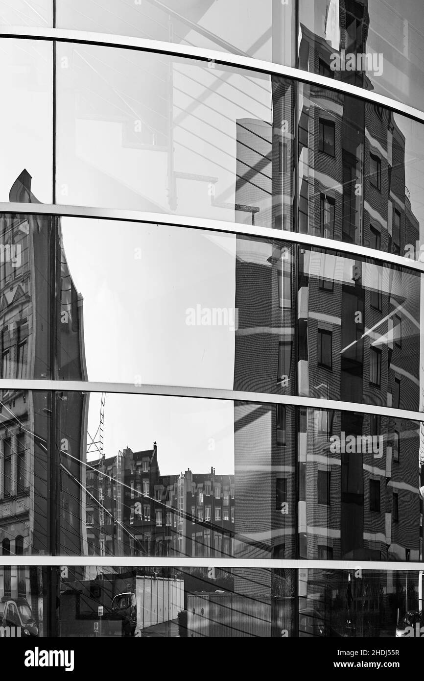 reflection, glass facade, old house, reflections, glass facades, old ...