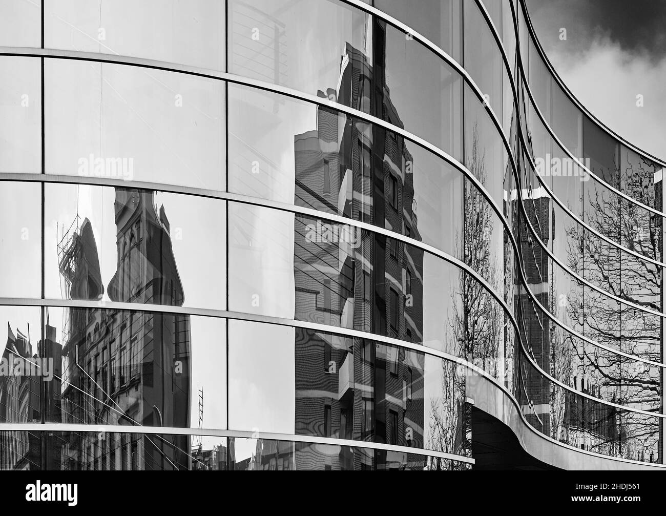 reflection, office building, glass facade, reflections, office ...