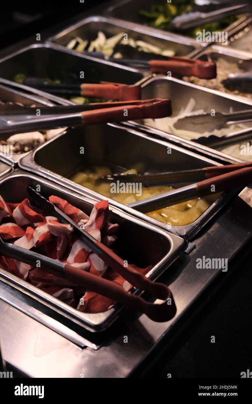 Raw ingredients at local hibachi chinese food buffet Stock Photo - Alamy