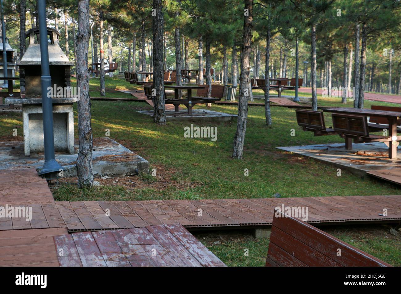 Picnic and barbeque area, picnic table and outdoor activity park ...
