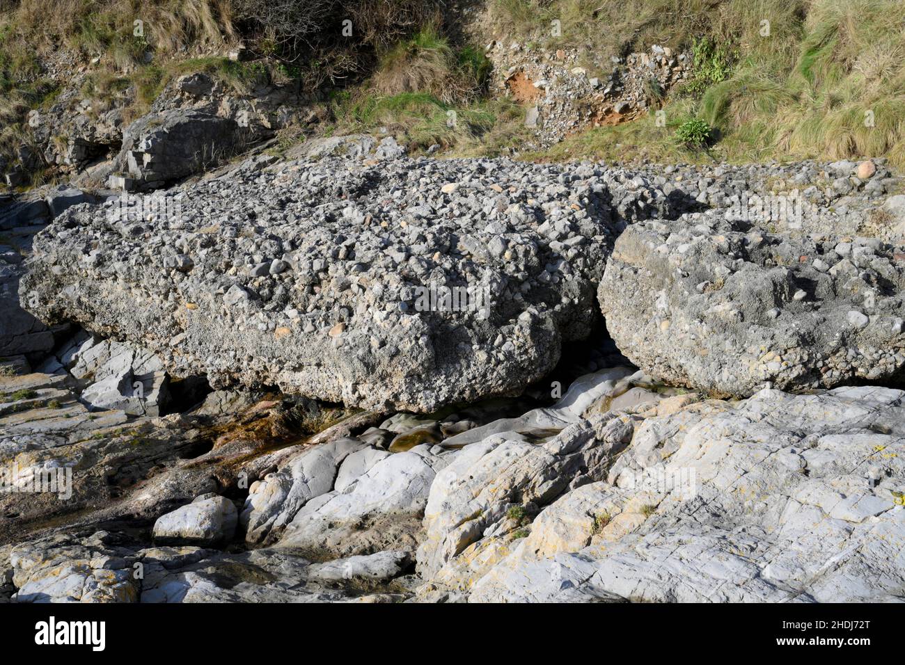 Raised Beach showing ancient higher sea levels where beach formed by ...