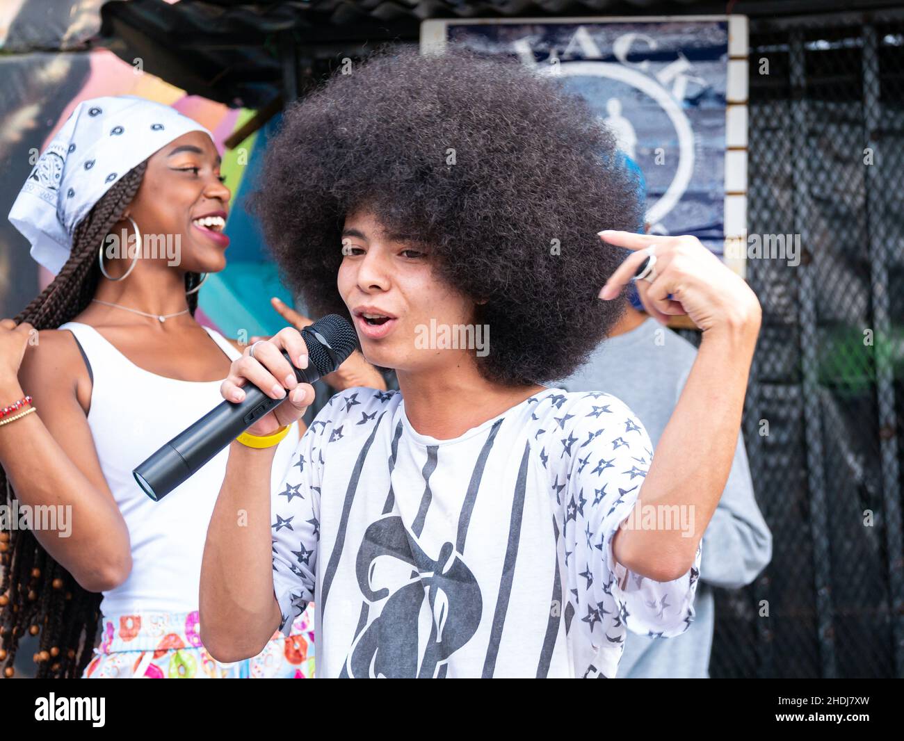 Medellin, Colombia - September 9 2021: Latin Rapper with an Afro Sings ...