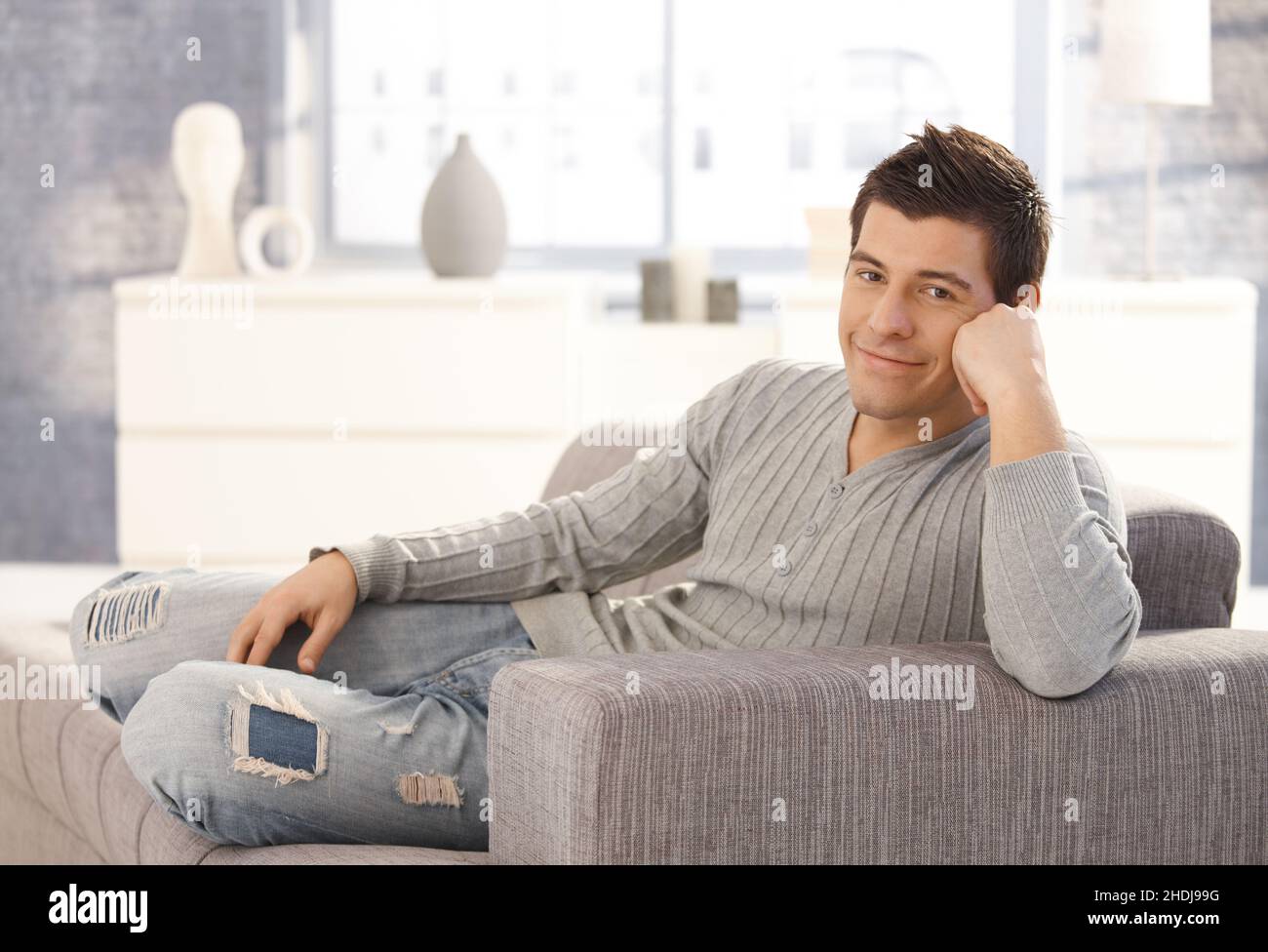 young man, domestic life, living room, guy, man, men, young, at home ...