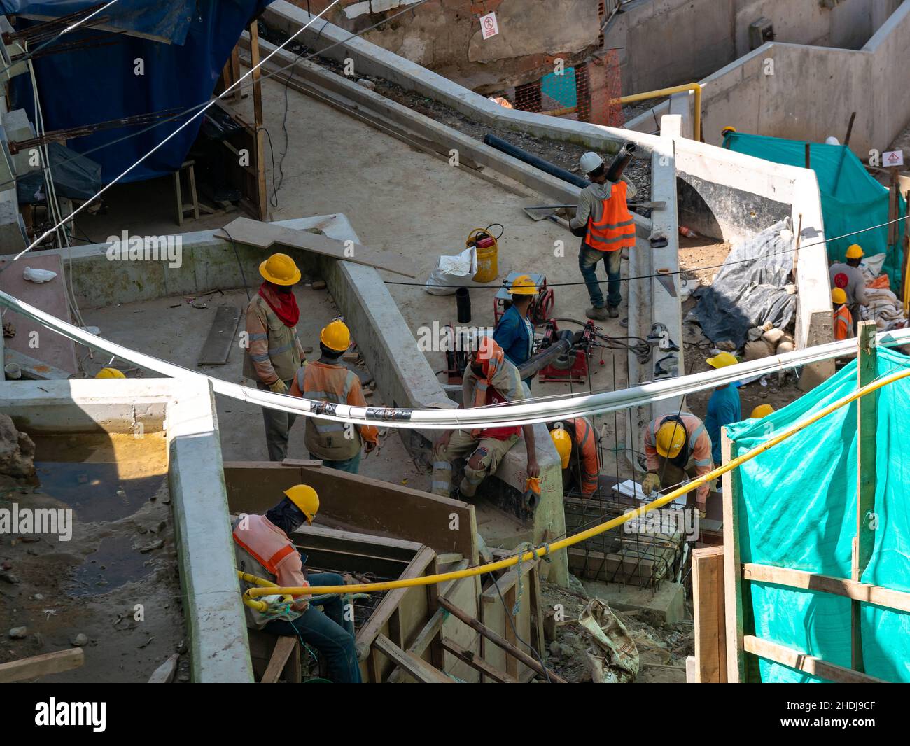 Medellin, Antioquia, Colombia - September 9 2021: Workers Wearing ...