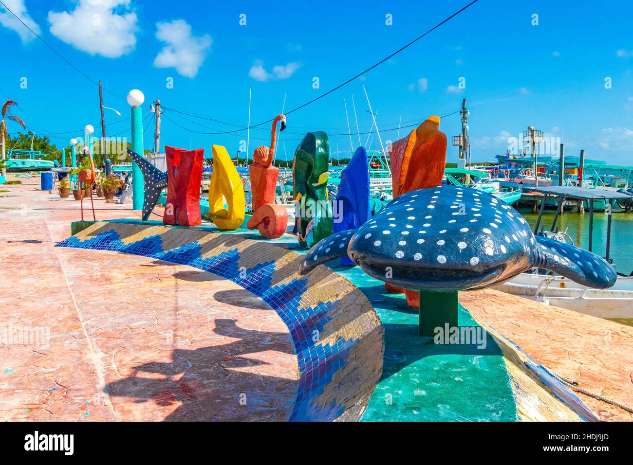 Colorful welcome letters and sign Letras Holbox on the beautiful Holbox ...