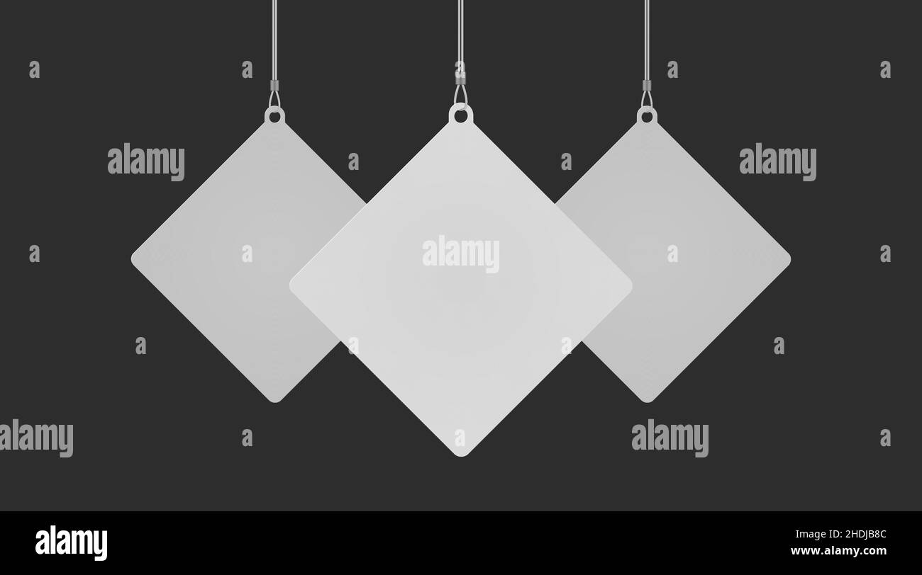 Diamond square dangler hanging from ceiling realistic mockup set. Mock ...