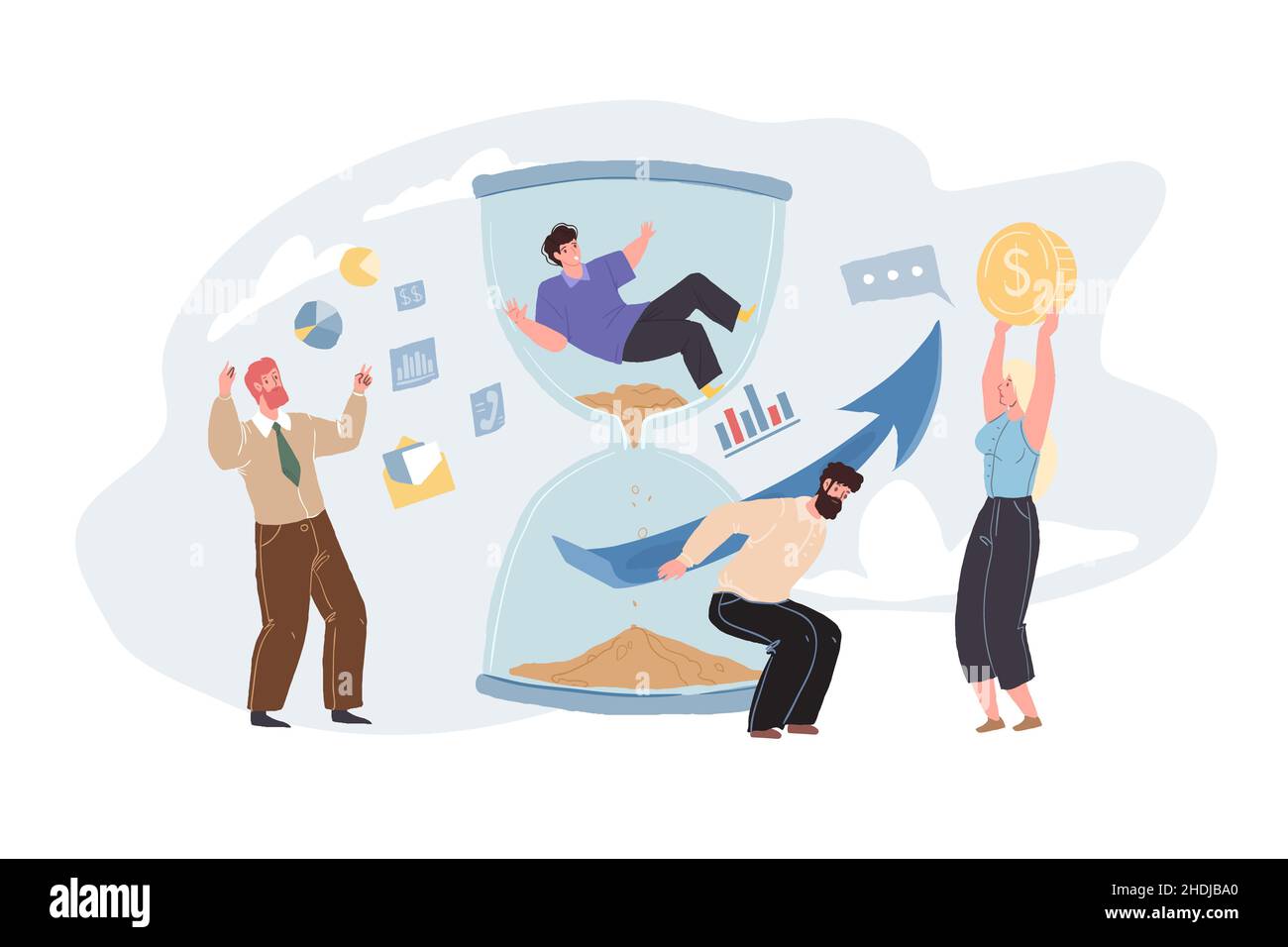Flat cartoon characters specialists at work,professional workflow ...