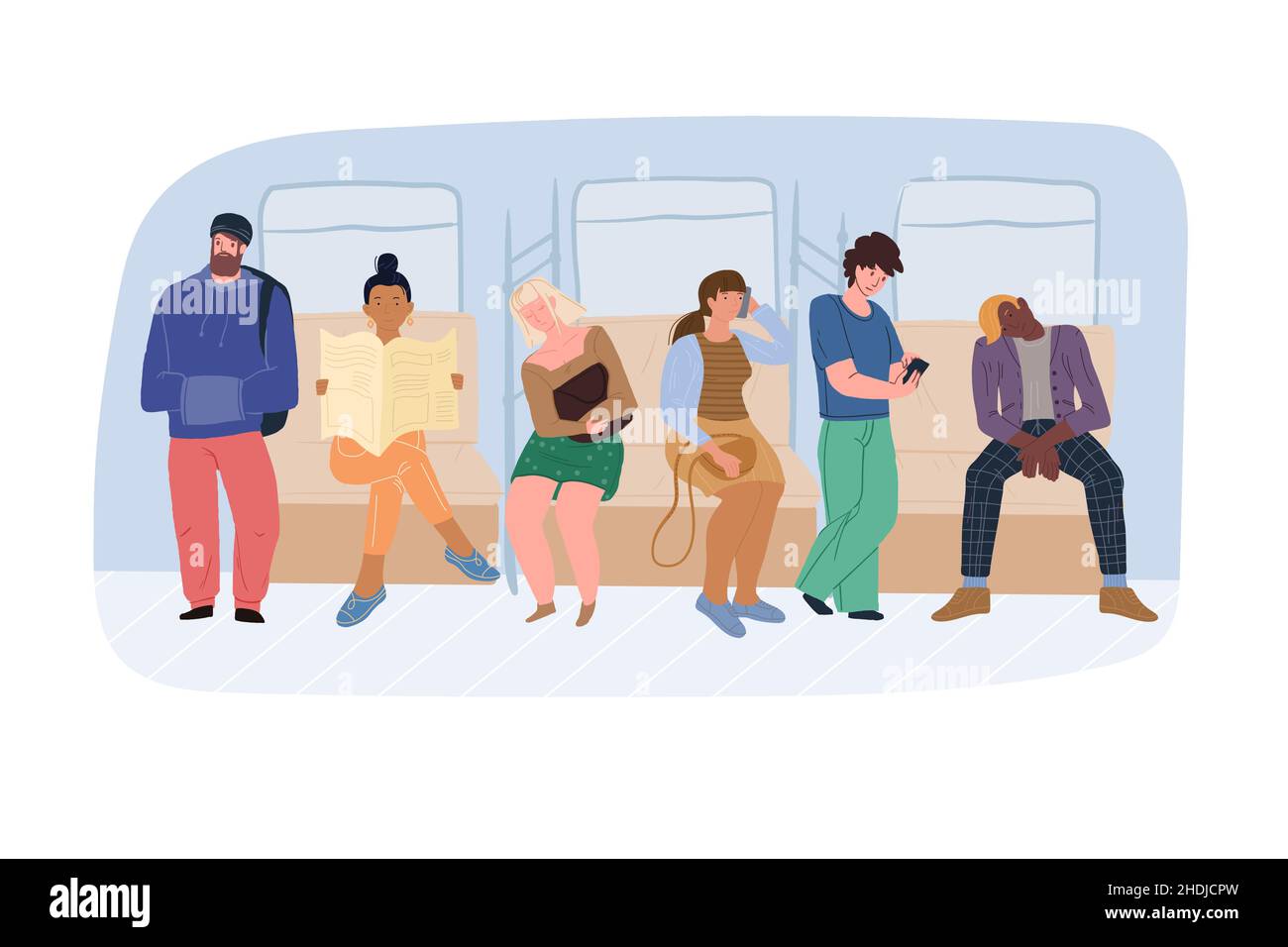 Flat cartoon characters in subway,city life scene vector illustration ...